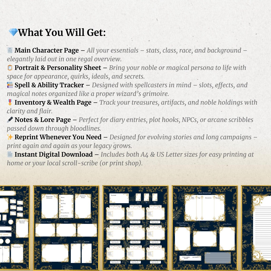 DND Character Sheet Printable | 5e Spell Sheet Journal PDF | Luxury Dnd ...
