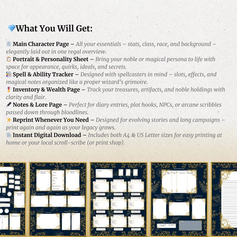 DND Character Sheet Printable | 5e Spell Sheet Journal PDF | Luxury Dnd ...