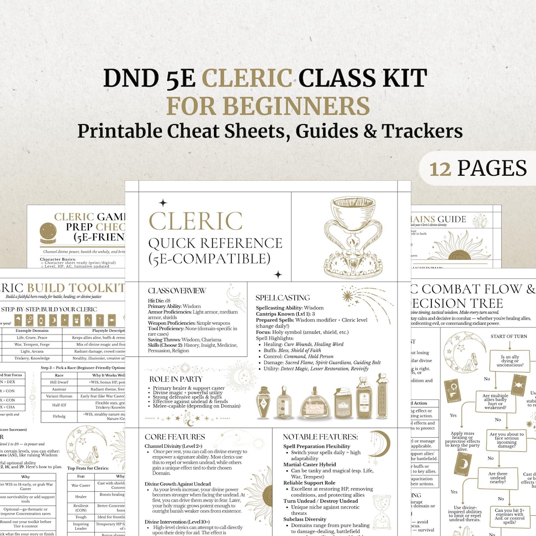 Cleric 5e Cheat Sheet Bundle: Dnd Spell Tracker, Build Guide (PDF ...