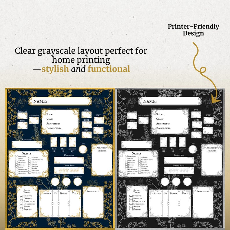 DND Character Sheet Printable | 5e Spell Sheet Journal PDF | Luxury Dnd ...