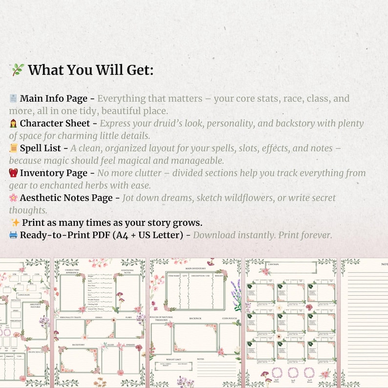 Druid Dnd Character Sheet – Printable 5e Journal PDF | Aesthetic ...