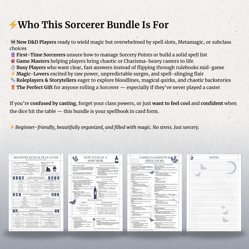 Sorcerer 5e Cheat Sheet: Dnd Spell & Combat Guide (digital PDF) - Etsy