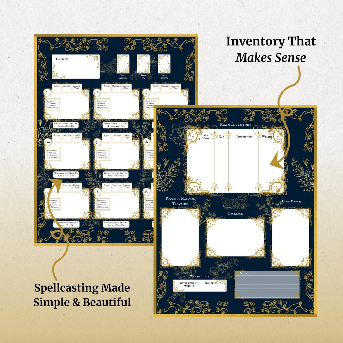 DND Character Sheet Printable | 5e Spell Sheet Journal PDF | Luxury Dnd ...