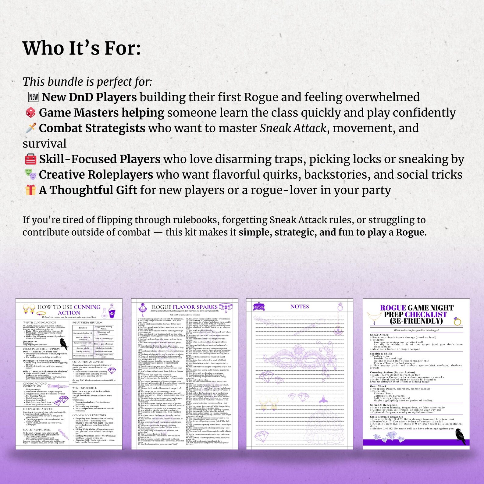 Rogue 5e Cheat Sheet: Dnd Quick Reference & Build Guide (printable PDF ...