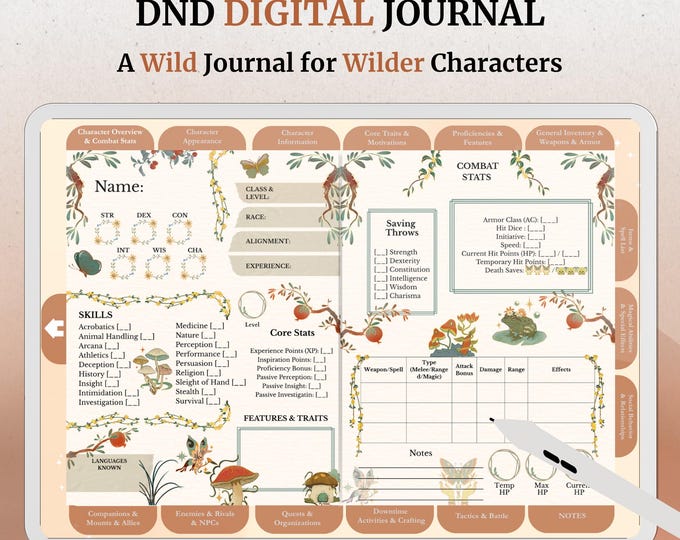 DND 5e Character Journal for iPad | Digital Druid Sheet, Spell Tracker ...