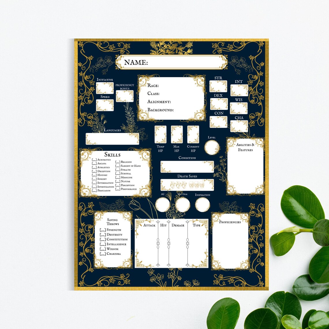 DND Character Sheet Printable | 5e Spell Sheet Journal PDF | Luxury Dnd ...