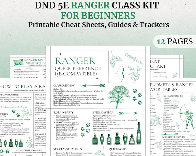 Dnd 5e Ranger Class Guide: Cheat Sheets, Level-up Tracker (printable ...