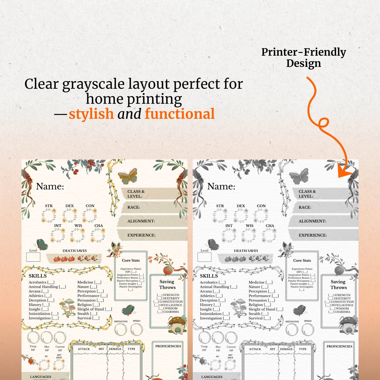 Printable Dnd 5e Character Journal | Cozy Druid Spell Sheet | Botanical ...