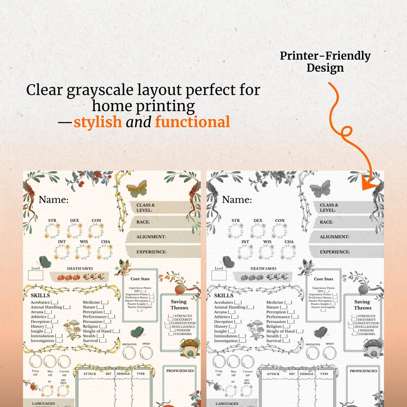 Printable Dnd 5e Character Journal | Cozy Druid Spell Sheet | Botanical ...