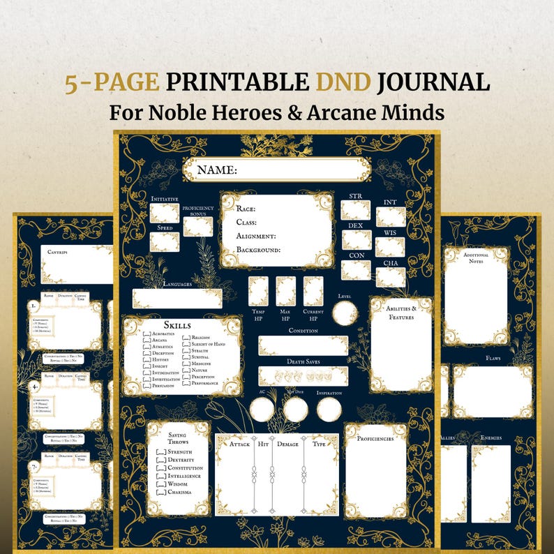 DND Character Sheet Printable | 5e Spell Sheet Journal PDF | Luxury Dnd ...