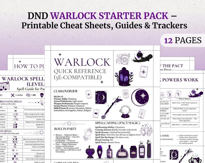 Dnd 5e Warlock Starter Pack: Quick Reference Guide & Spell Cards ...