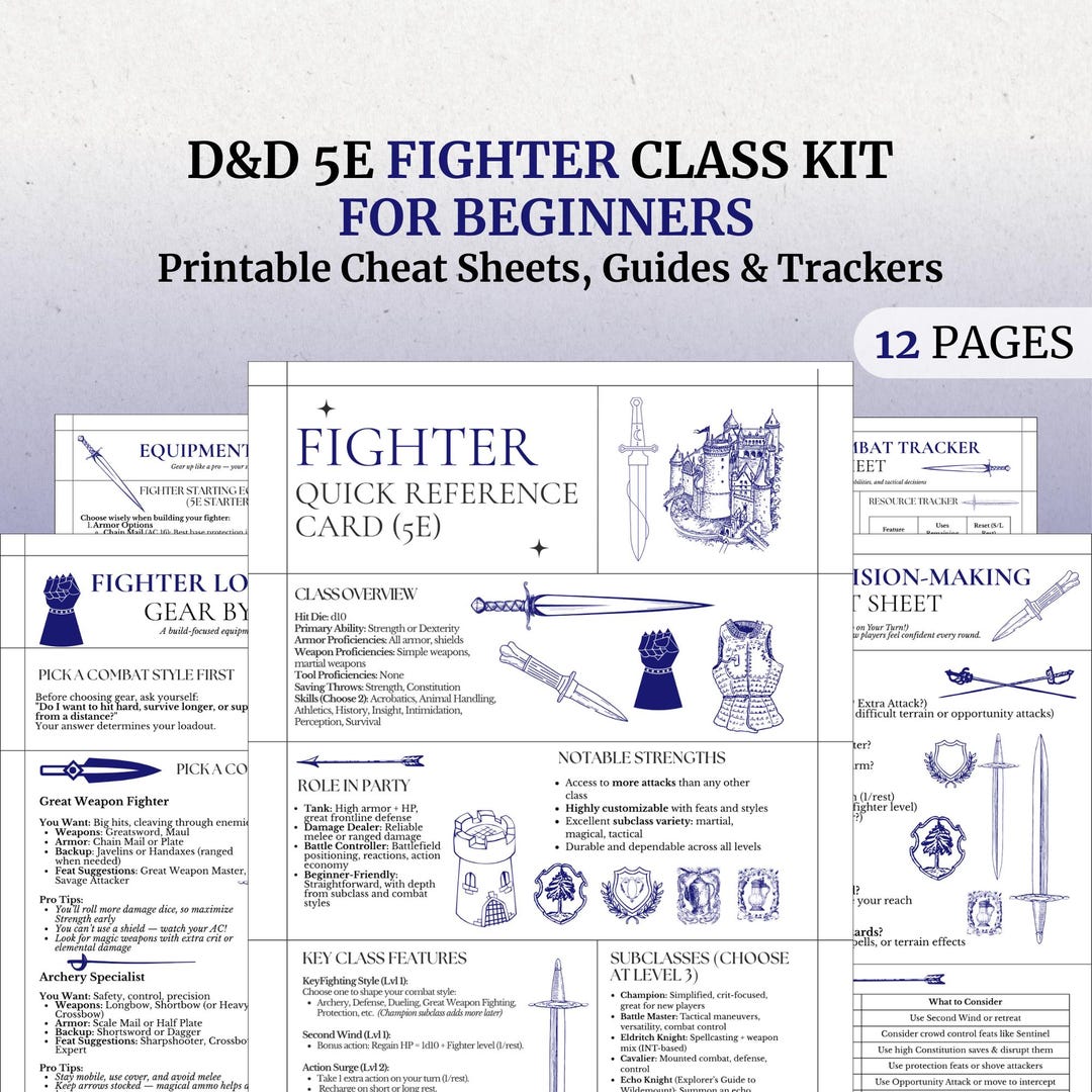 DnD 5e Fighter Cheat Sheet: Class Guide, Combat Tracker (Printable PDF ...
