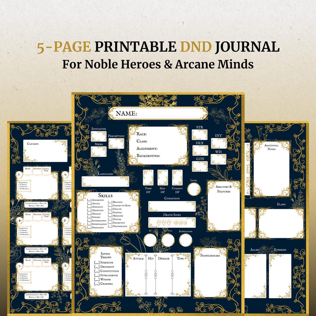 5e Character Sheet Printable | Luxury Dnd Spell Sheet Journal | Instant ...
