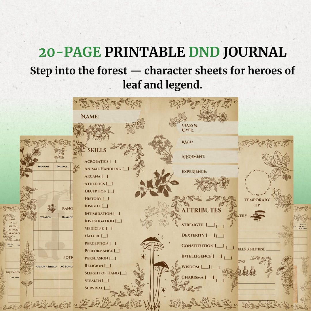 Druid Dnd Character Sheet – Printable 5e Botanical RPG Journal ...