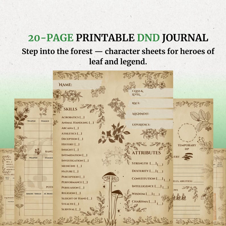 Druid Dnd Character Sheet – Printable 5e Botanical RPG Journal ...