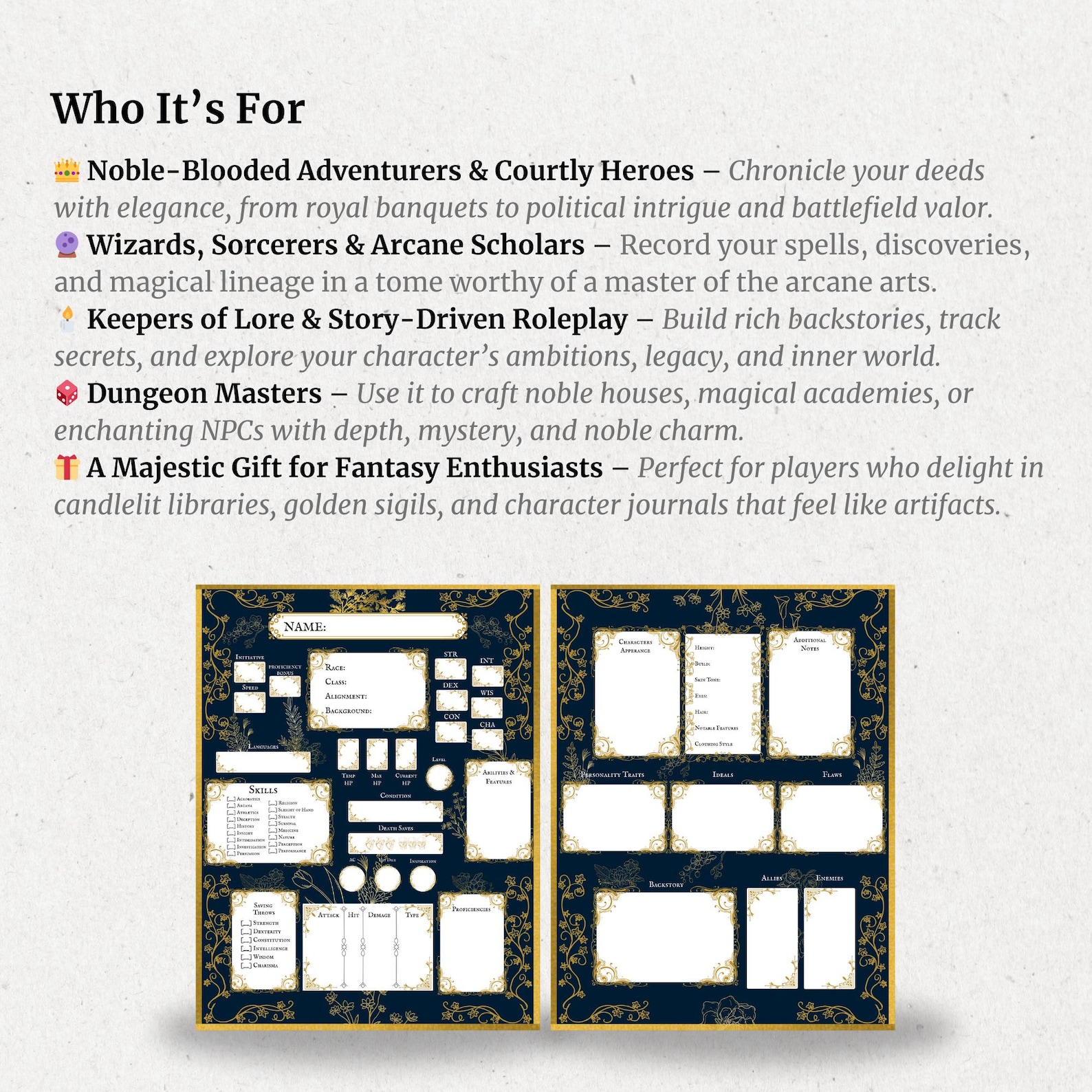 DND Character Sheet Printable | 5e Spell Sheet Journal PDF | Luxury Dnd ...