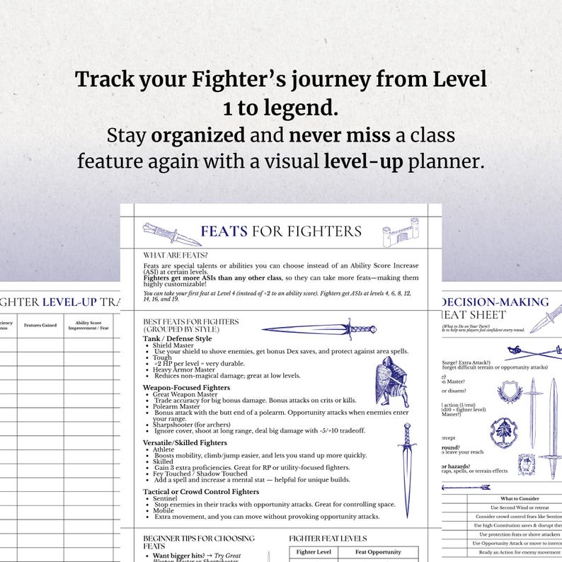 Dnd 5e Fighter Cheat Sheet: Class Guide, Combat Tracker (printable PDF ...