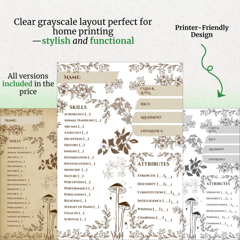 Druid Dnd Character Sheet – Printable 5e Botanical RPG Journal ...