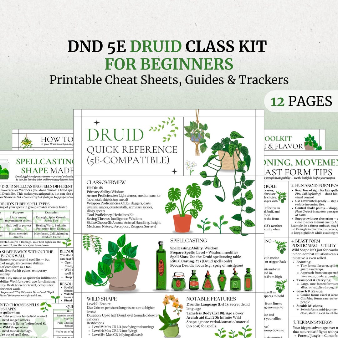 Dnd 5e Druid Cheat Sheet: Quick Reference Guide (PDF Download) - Etsy ...