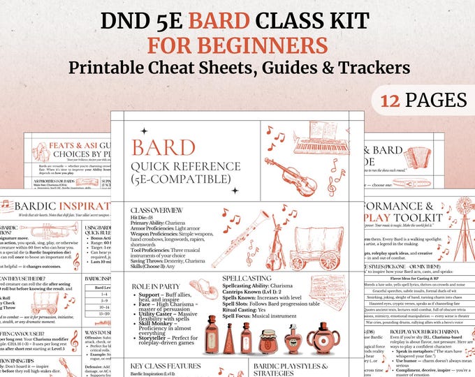 DND 5e Bard Cheat Sheet: Quick Reference Guide & Class Build (digital ...