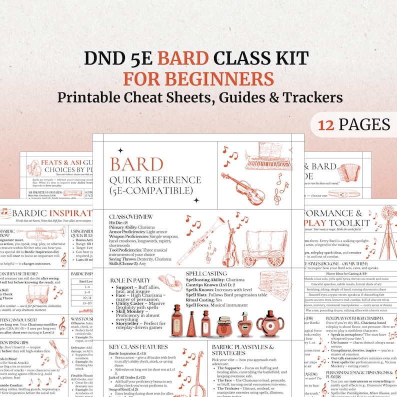DND 5e Bard Cheat Sheet: Quick Reference Guide & Class Build (digital ...