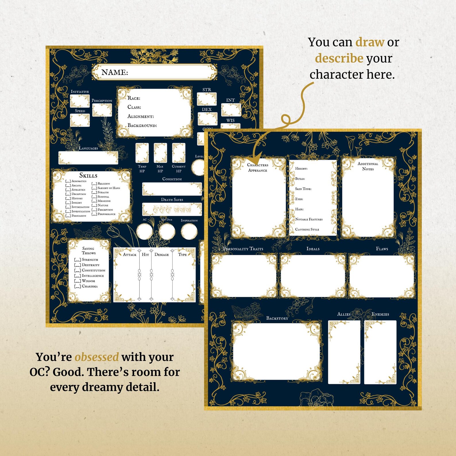 DND Character Sheet Printable | 5e Spell Sheet Journal PDF | Luxury Dnd ...