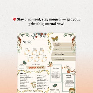 Printable Dnd 5e Character Journal | Cozy Druid Spell Sheet | Botanical ...