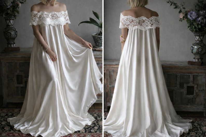 Ivory Satin Nightgown | Sheer Bridal Lingerie With Cowl Neck - Etsy