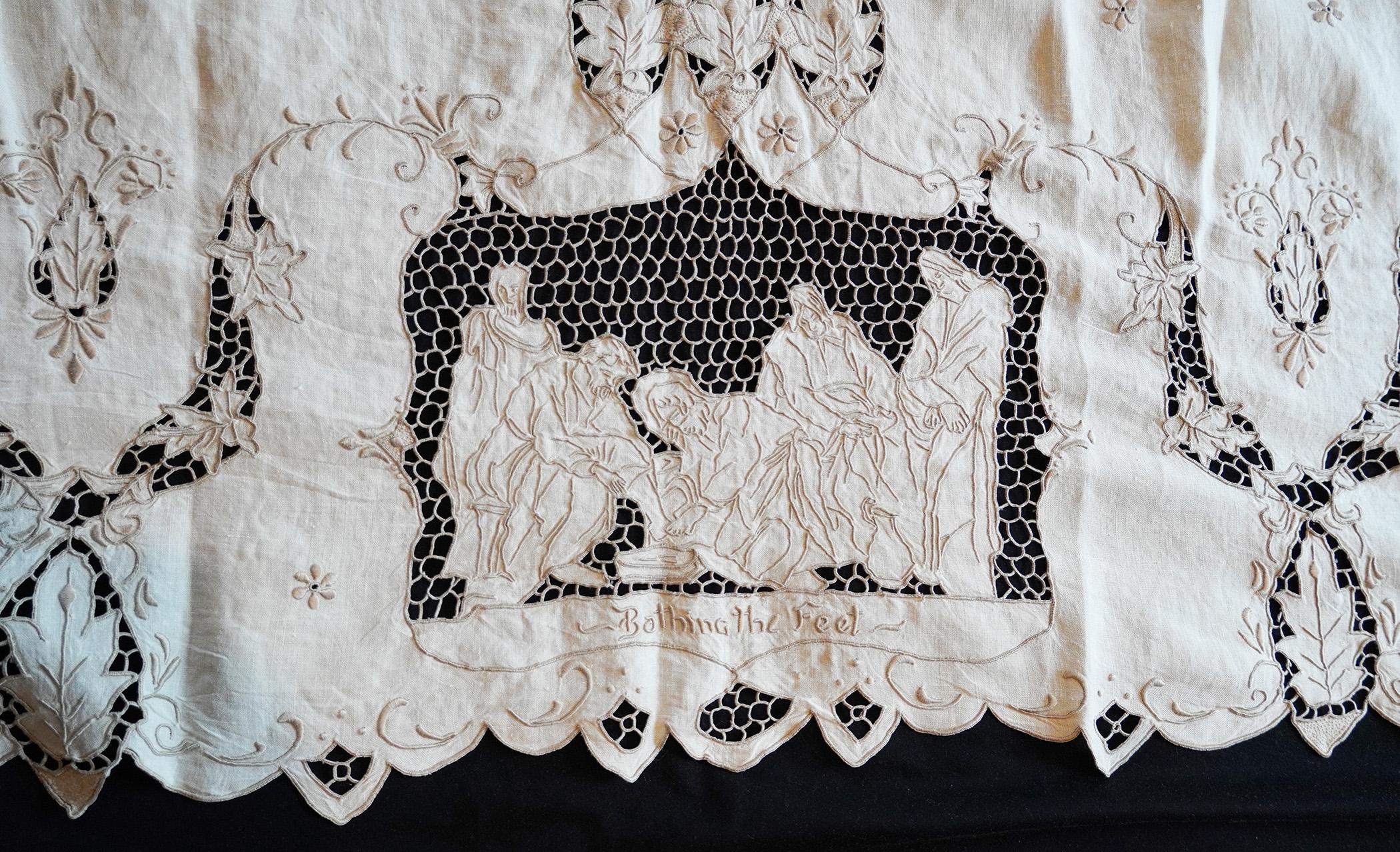 Jesus and Last Supper-scenes From Life; Hand Embroidered Tablecloth ...