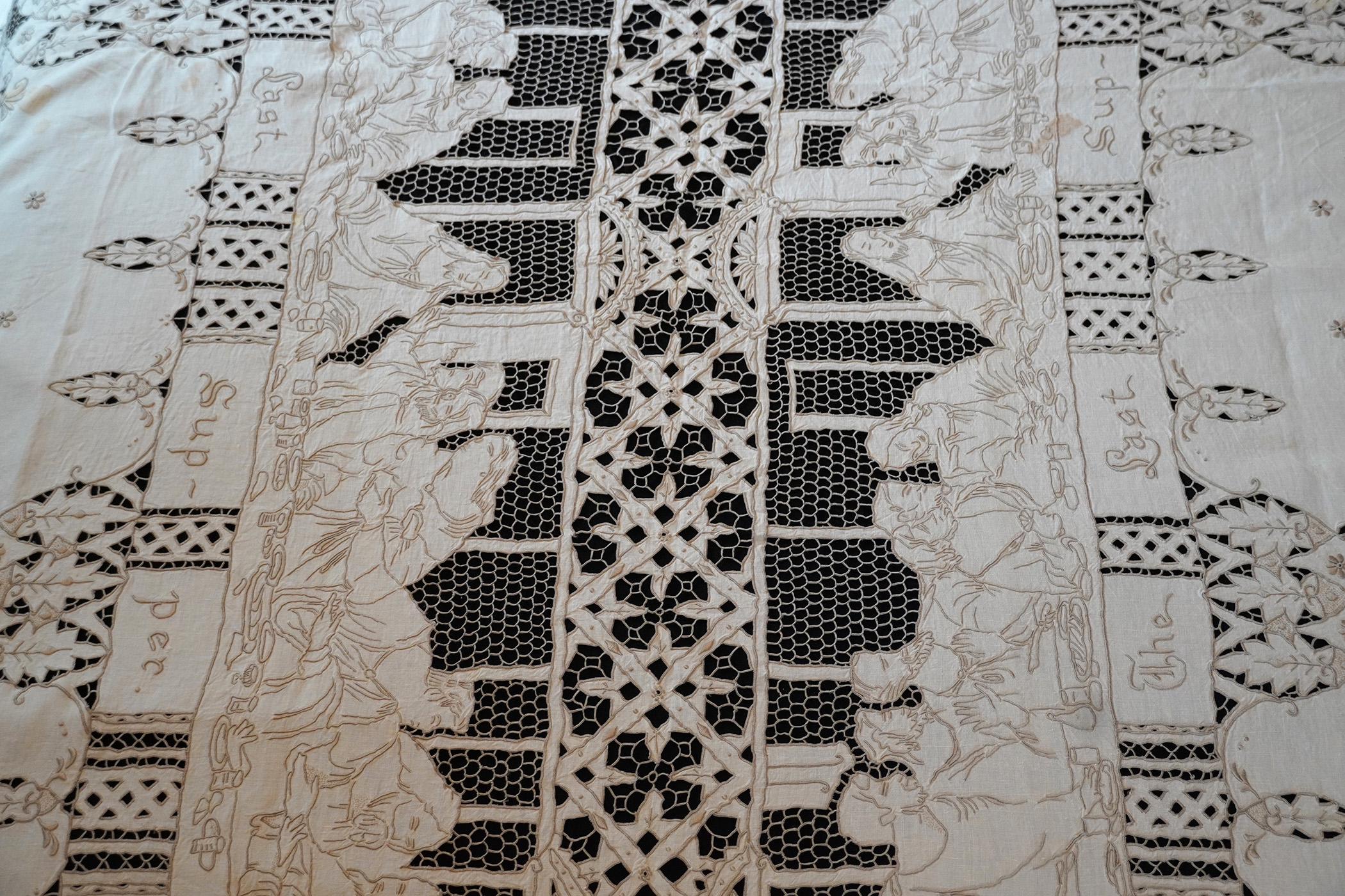 Jesus and Last Supper-scenes From Life; Hand Embroidered Tablecloth ...