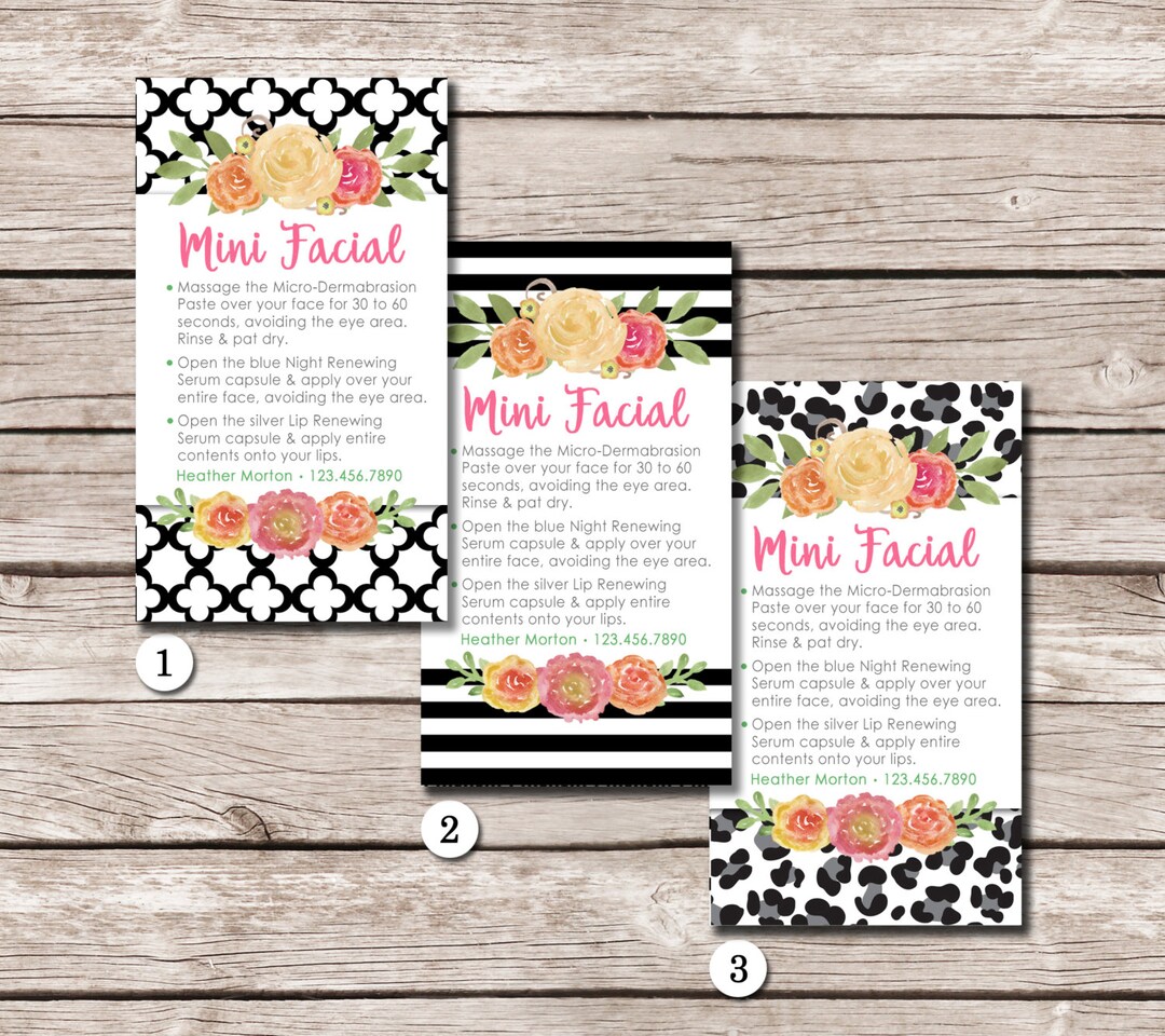 Black White Watercolor Flower Mini Facial Card DIGITAL - Etsy