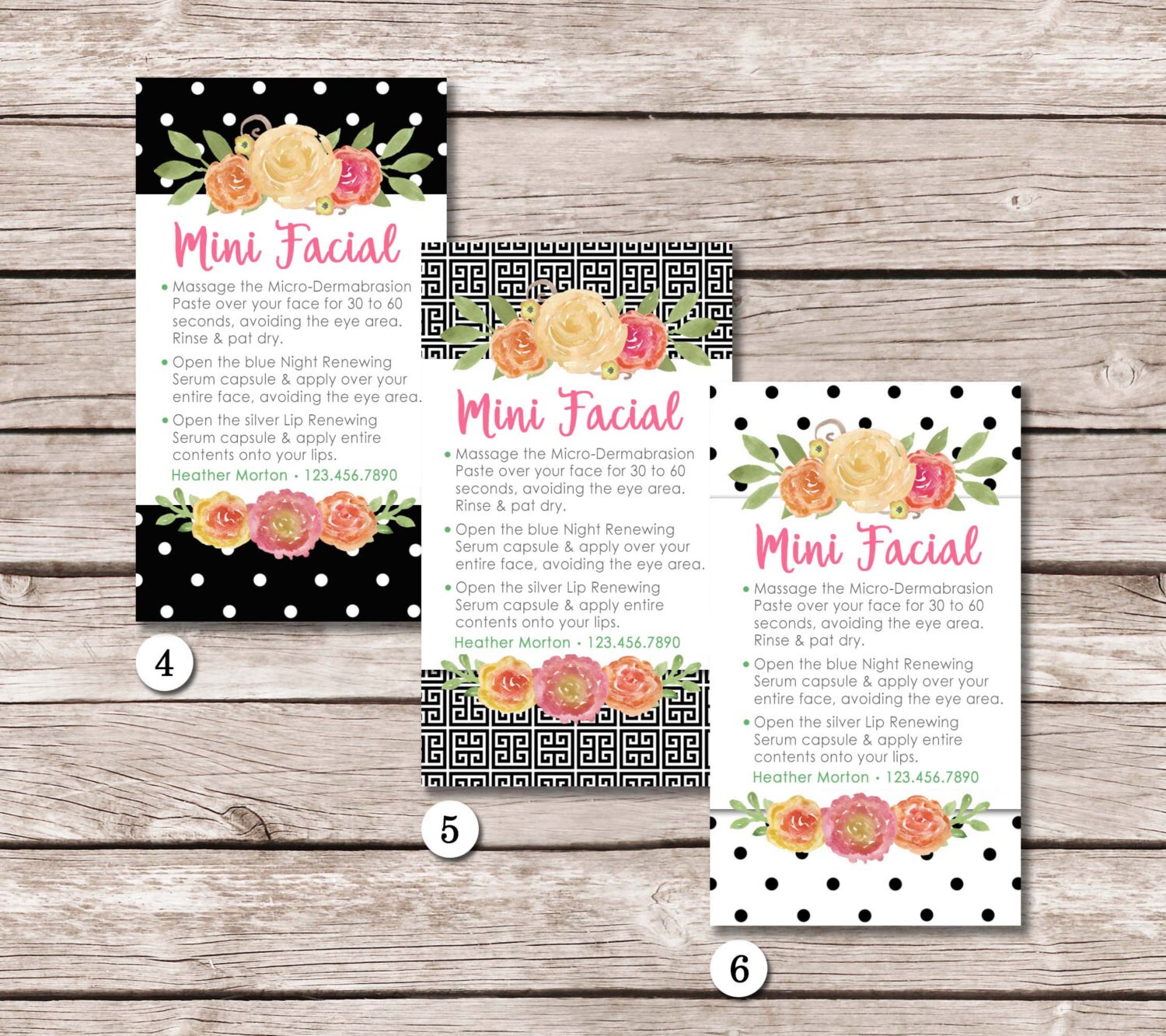 Black White Watercolor Flower Mini Facial Card DIGITAL - Etsy