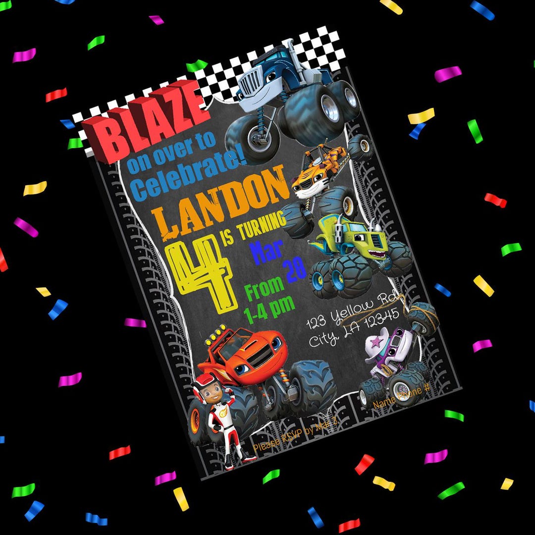 Blaze Monster Trucks Birthday Invitation - Editable Digital Download ...