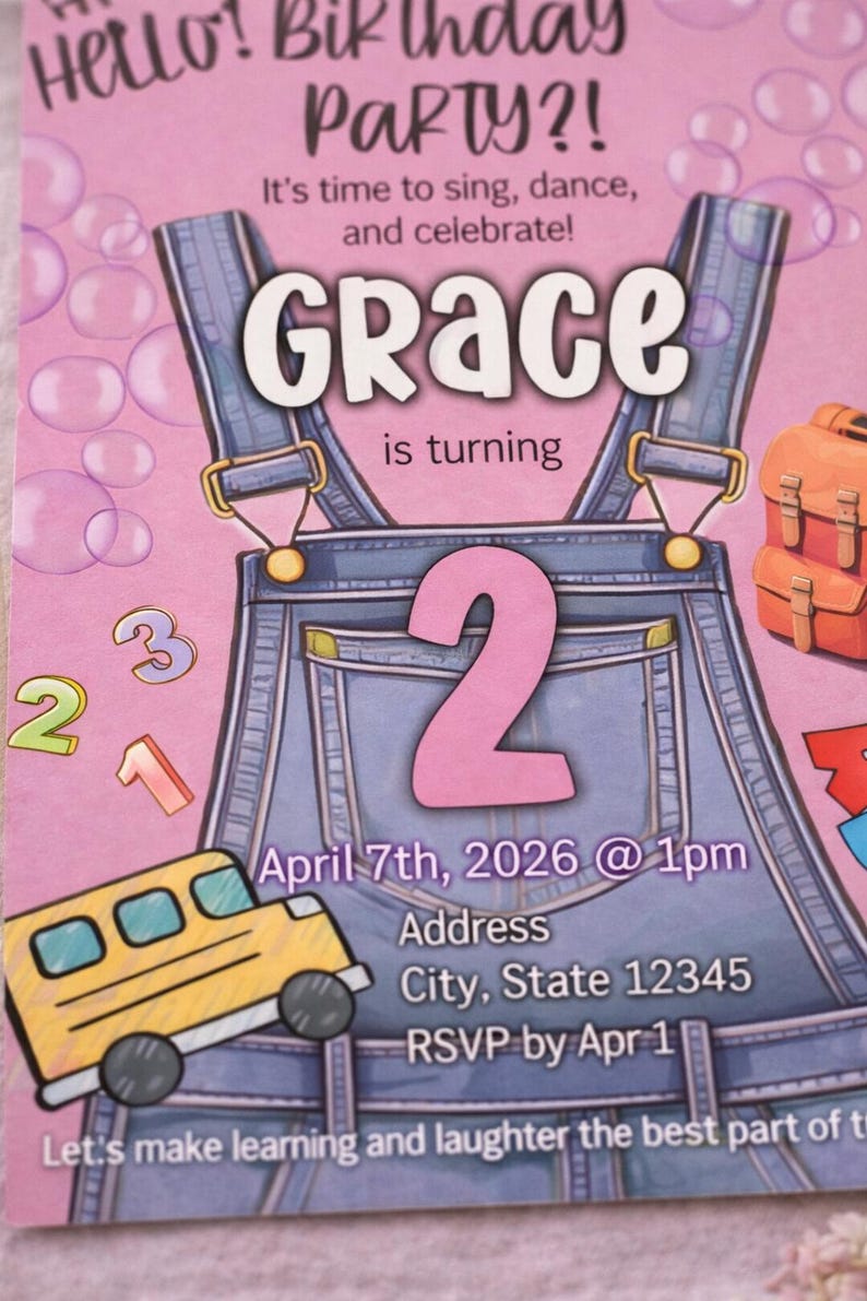 Toddler Learning Birthday Invitation, 2nd Birthday Invite, School Bus ...