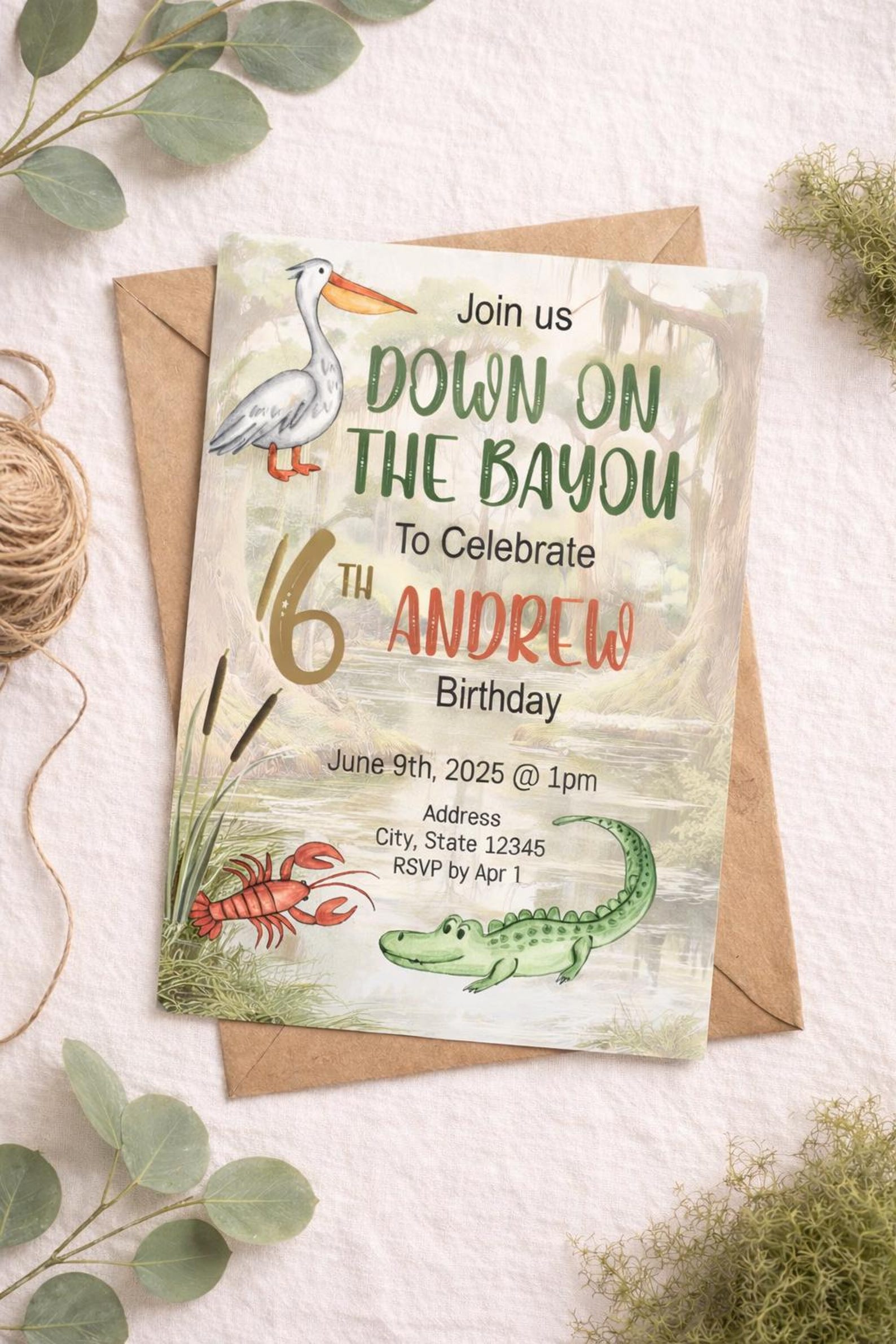 Alligator Birthday Invitation, Bayou Swamp Party Invite, Louisiana ...