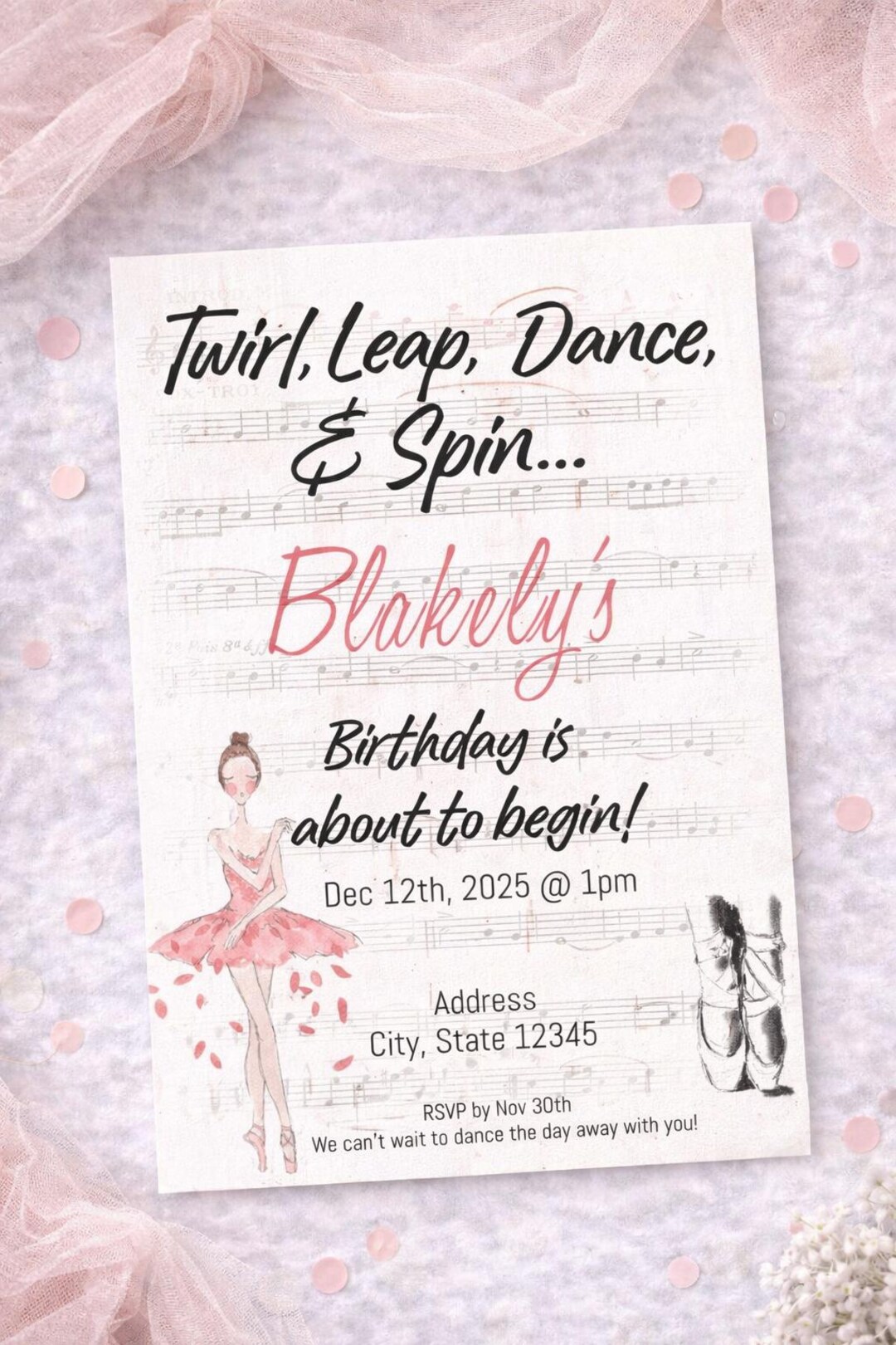 Ballerina Birthday Invitation Template, Ballet Party Invite for Girl ...