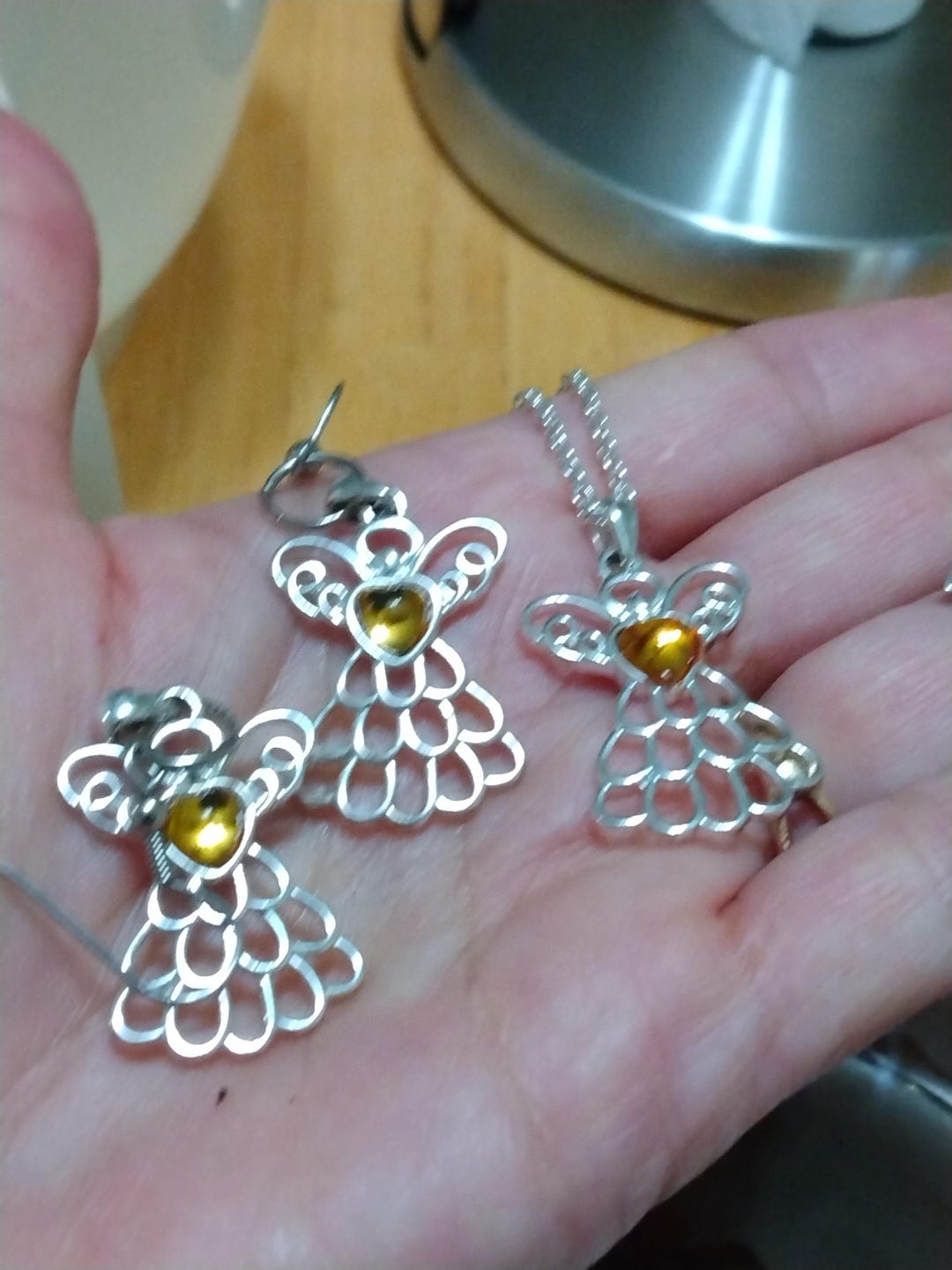 Vintage Avon Birthstone Angel Pendant Necklace and Earrings: Silver ...