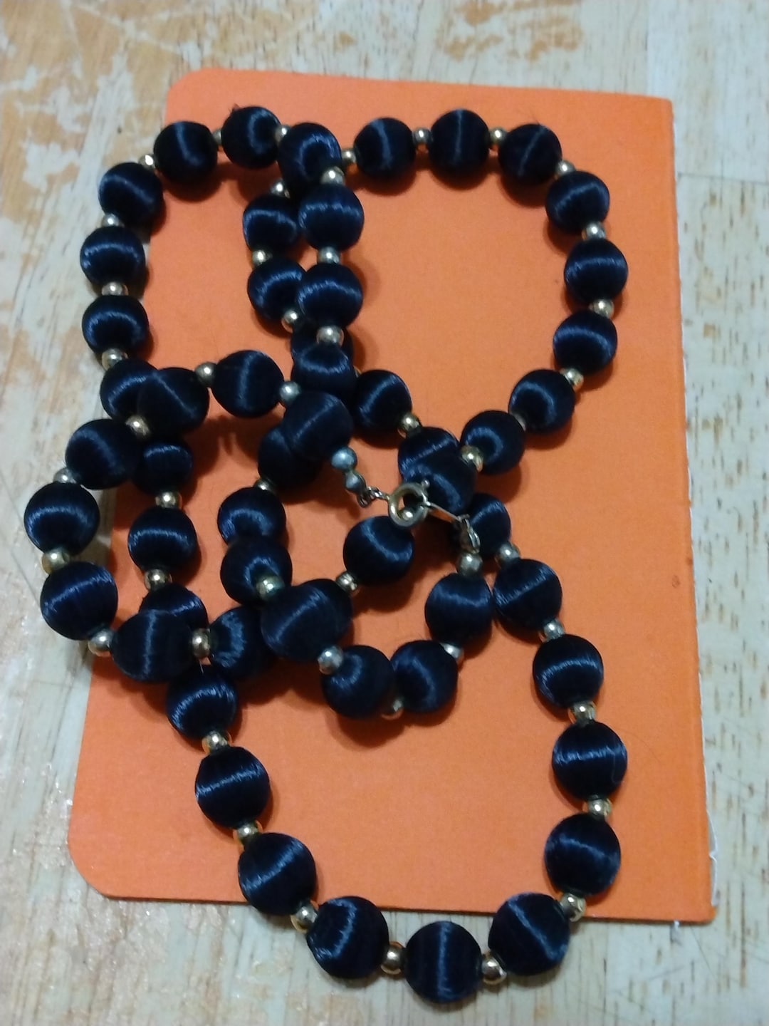 Black Silk Wrapped Bead Necklace - Etsy