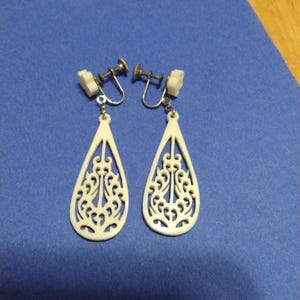 1940s Carved Bone Earrings: Vintage Teardrop Dangle, SCA LARP Steampunk ...
