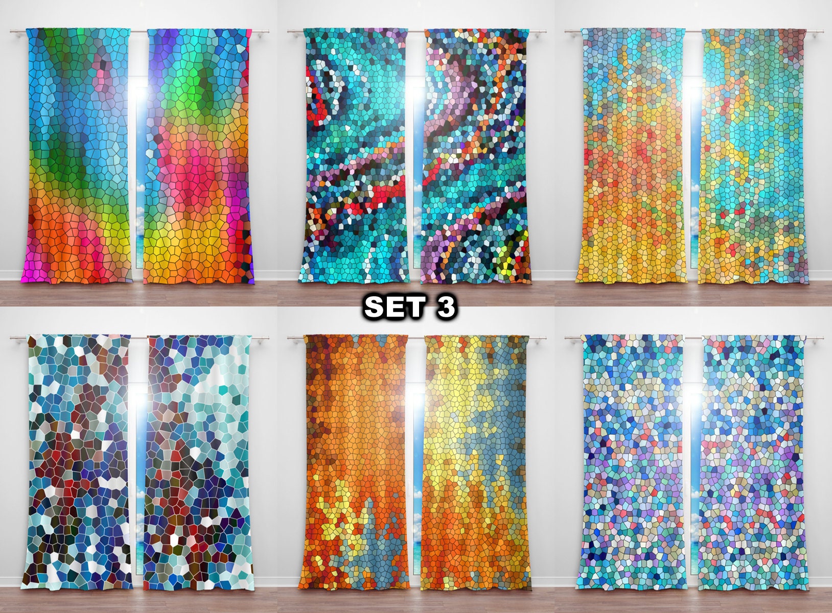 Stained Glass Window Curtains, Soft Woven Polyester Fabric, Floral ...