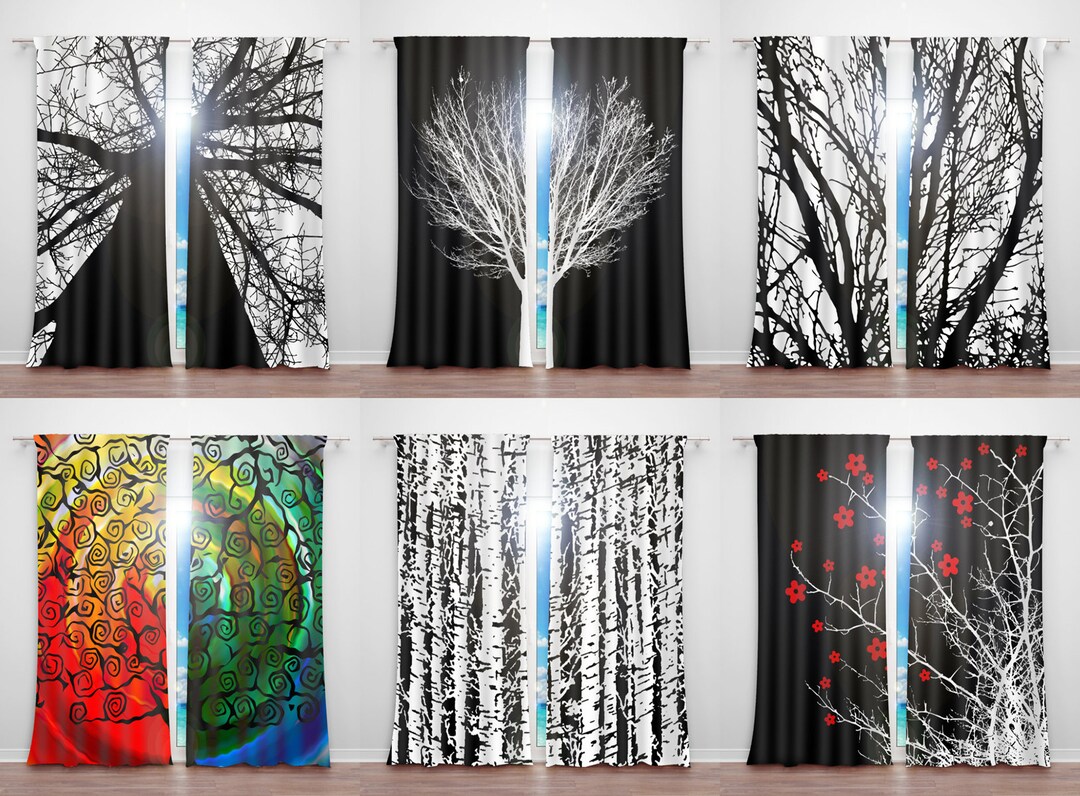Birch Tree Curtains, Cherry Blossoms Curtain, Winter Tree Fabric ...
