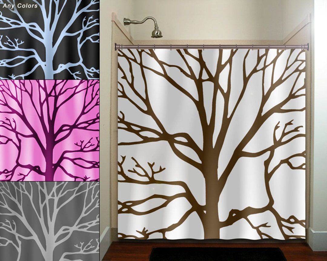Brown Tree Branches Shower Curtains Extra Long, Fabric Shower Curtain ...