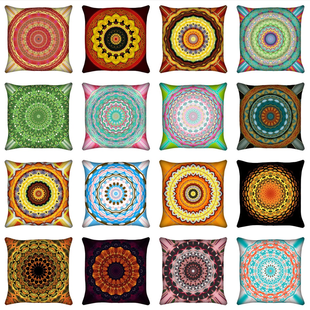 Mandala Throw Pillow, Zen Cushion Cover, Boho Hippie Pillowcase, Indoor ...