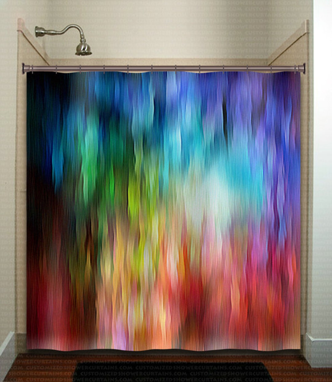 Watercolor Waterfall Stripe Rainbow Shower Curtains Extra Long, Fabric ...