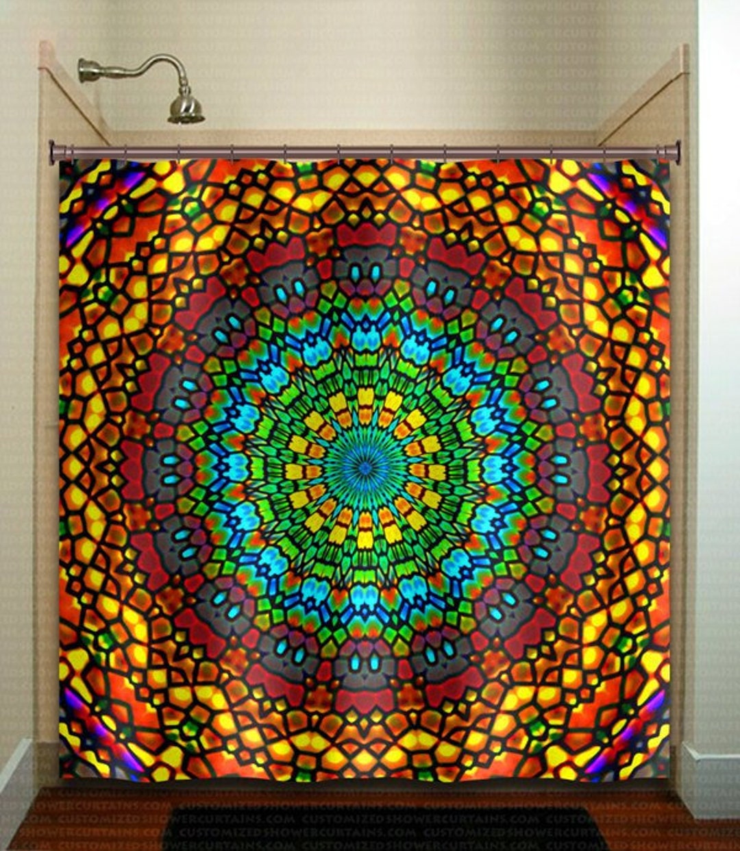 Church Ceiling Stained Glass Mandala Shower Curtains Extra Long, Fabric ...