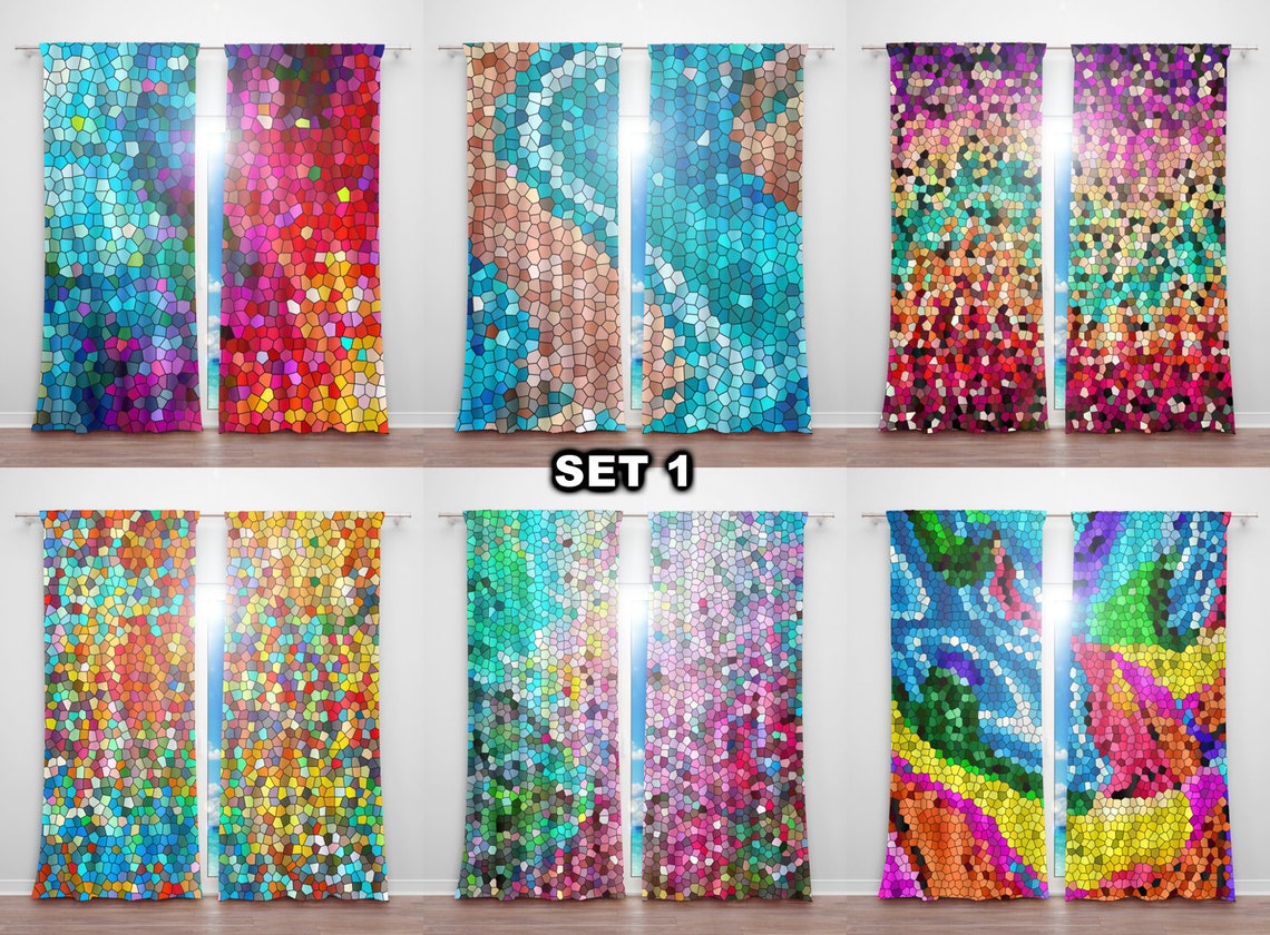 Stained Glass Window Curtains, Soft Woven Polyester Fabric, Floral ...