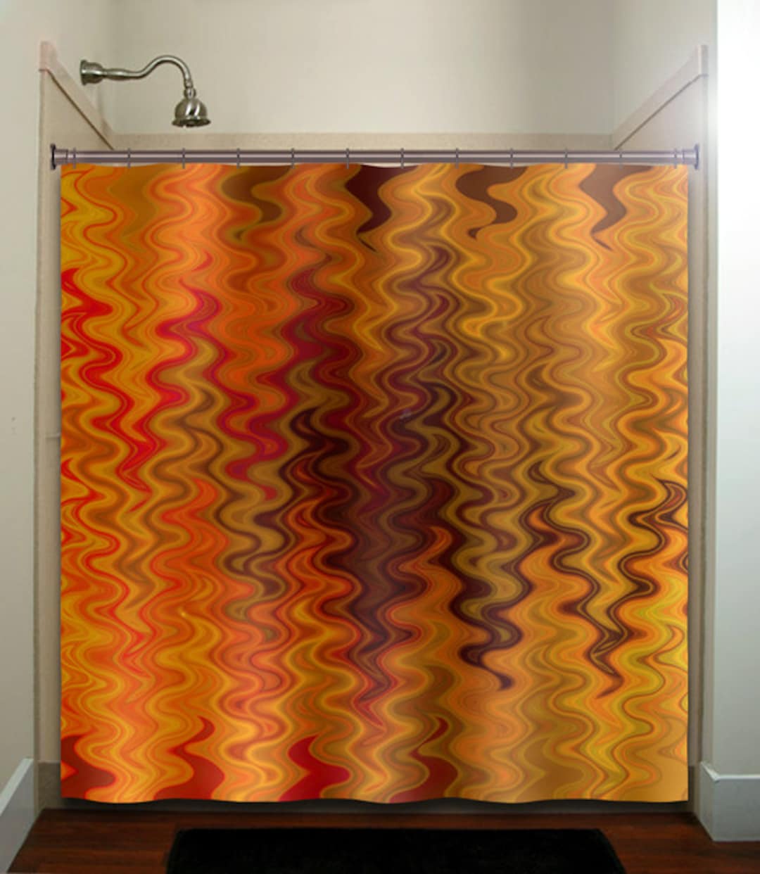 Fire Tapestry Flame Orange Brown Shower Curtains Extra Long, Fabric ...