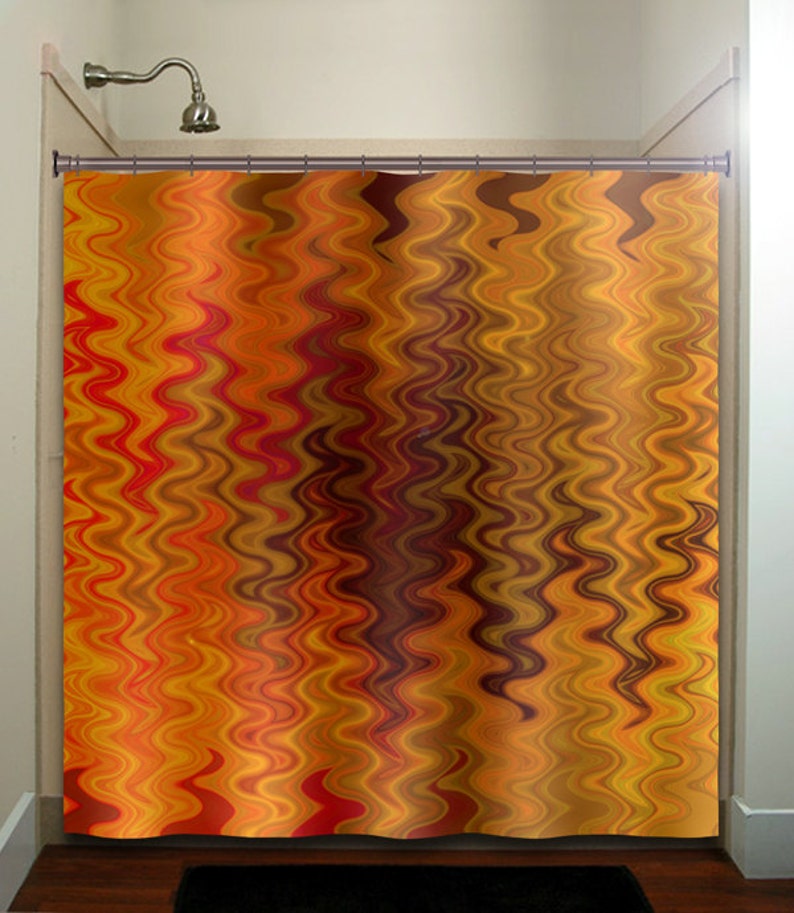 Fire Tapestry Shower Curtain, Flame Orange Brown Chevron, Custom Size ...