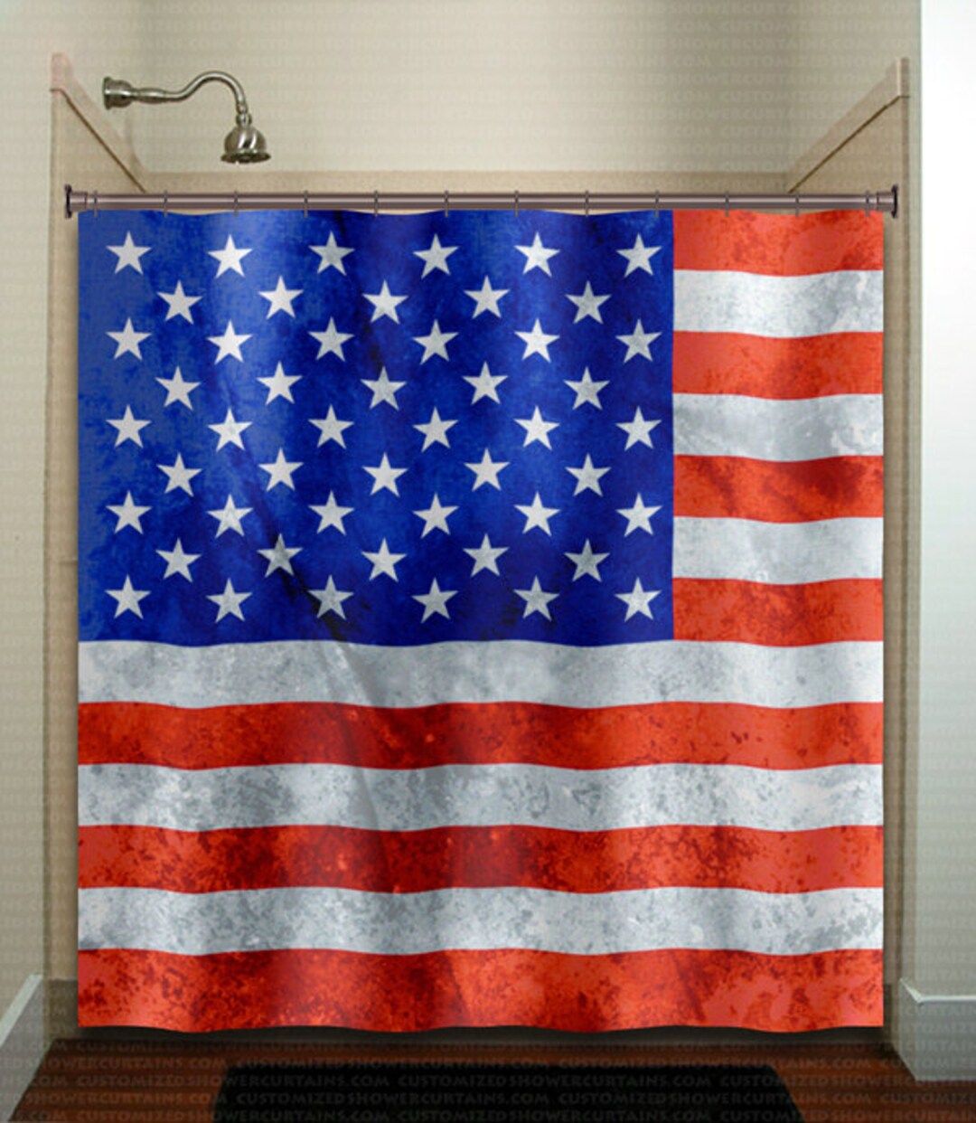 USA Flag Fabric Shower Curtain, Extra Long Stall Sizes - Etsy