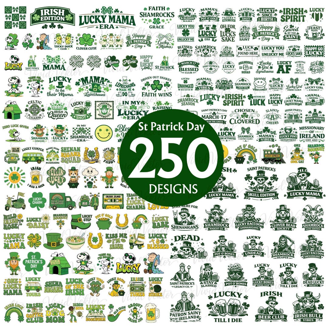 250+ St. Patrick's Day SVG Bundle, Shamrock, Gnome, Nurse, Clover ...